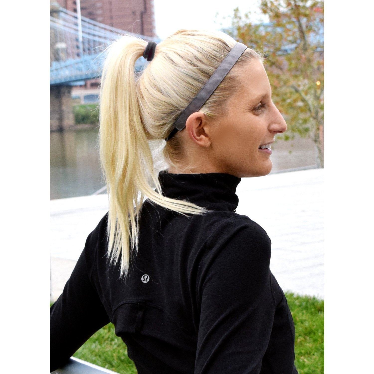 Sweaty Bands Womens Girls Headband - Non-Slip Velvet-Lined Athletic Hairband - 2-Pack Wicked Black 1-Inch and Rock Solid Gray 5/8-Inch