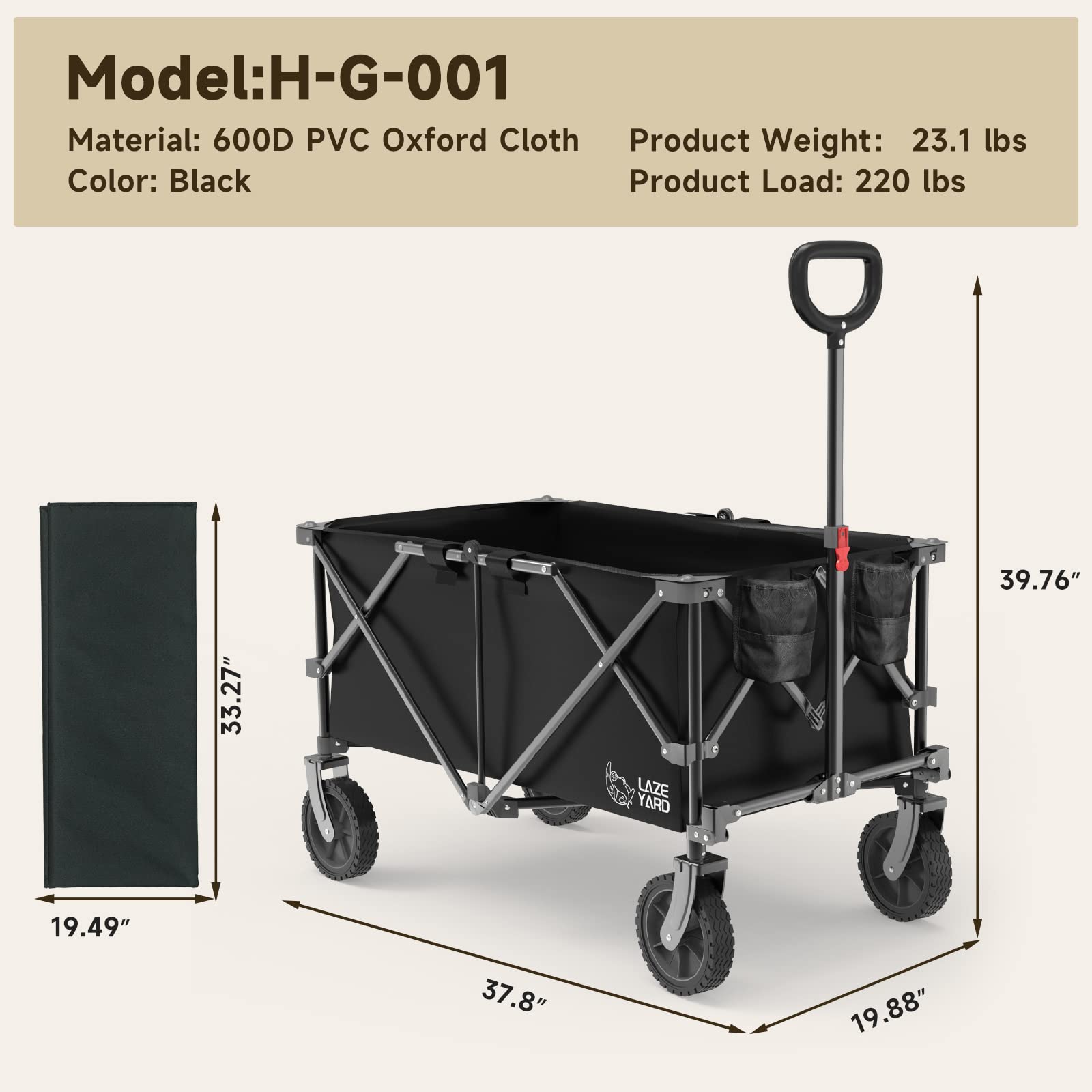 Collapsible Double Decker Wagon,Heavy Duty Foldable Wagon Cart with Extendable Tailgate,330lbs Capacity Folding Beach Wagon with All-Terrain Big Wheels,Utility Cart for Garden Sport Shopping Camping