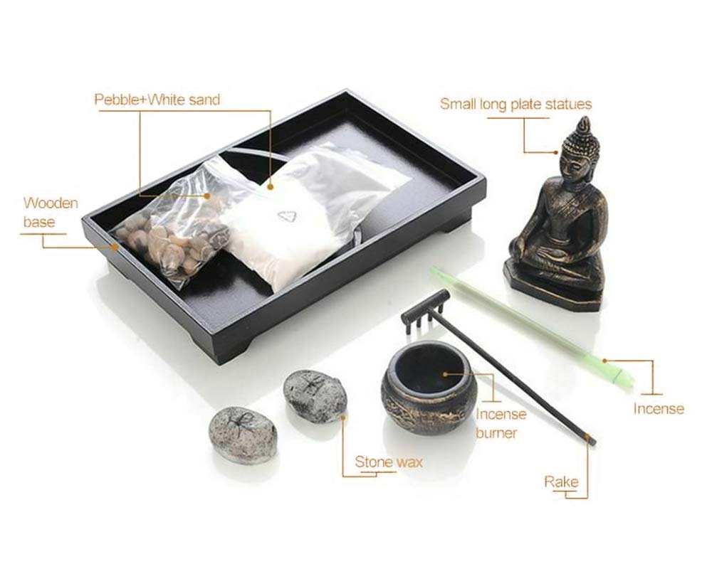 Royal Brands Zen Garden with Buddha, Rake, Rock Candle, and Incense Holder β Peace and Tranquility (9"x6"x7")