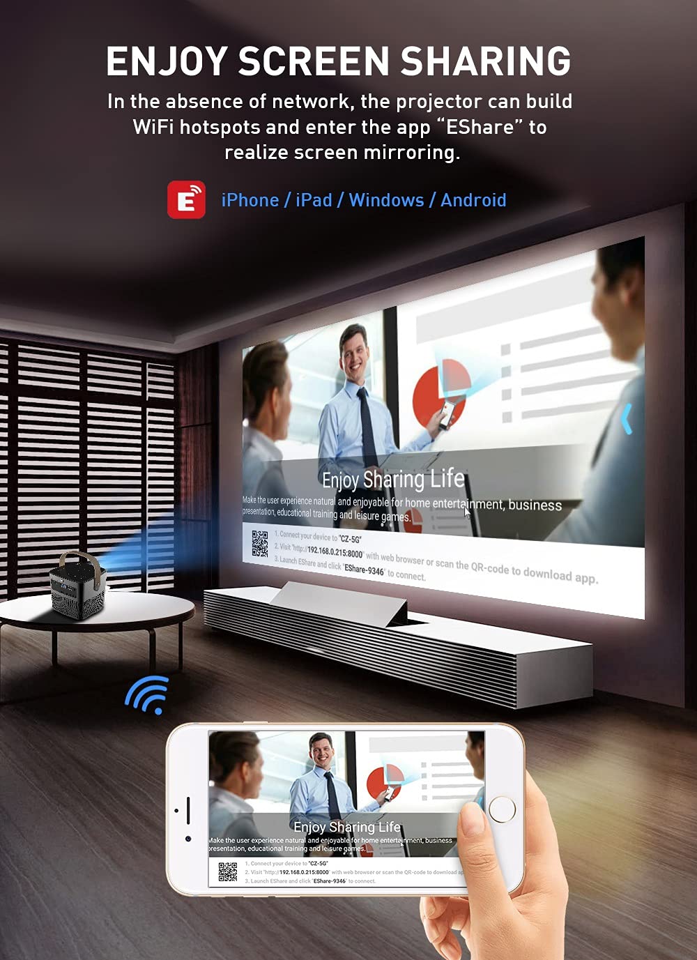 CXDTBH Support 4K 3D Home Theater Projector 1080p Video Game Proyector Beamer with 12000 mAh Battery