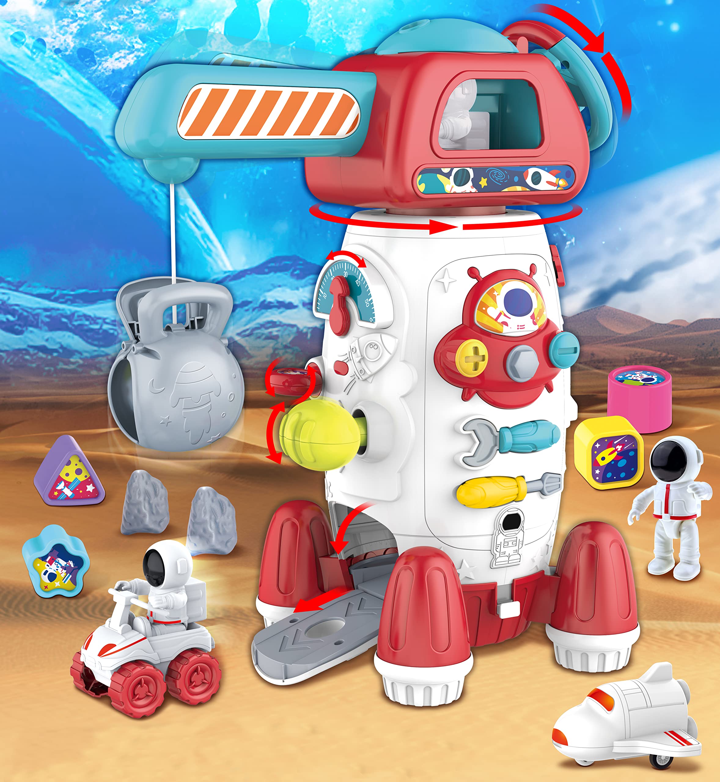 cxjoigxi Rocket Ship Toy for Kids 3-5,Montessori Toys for 1 2 3 Year Old Boy Girl,5 in 1 Space Rocket Explore Toys,Early Development Learning Toys for Gift