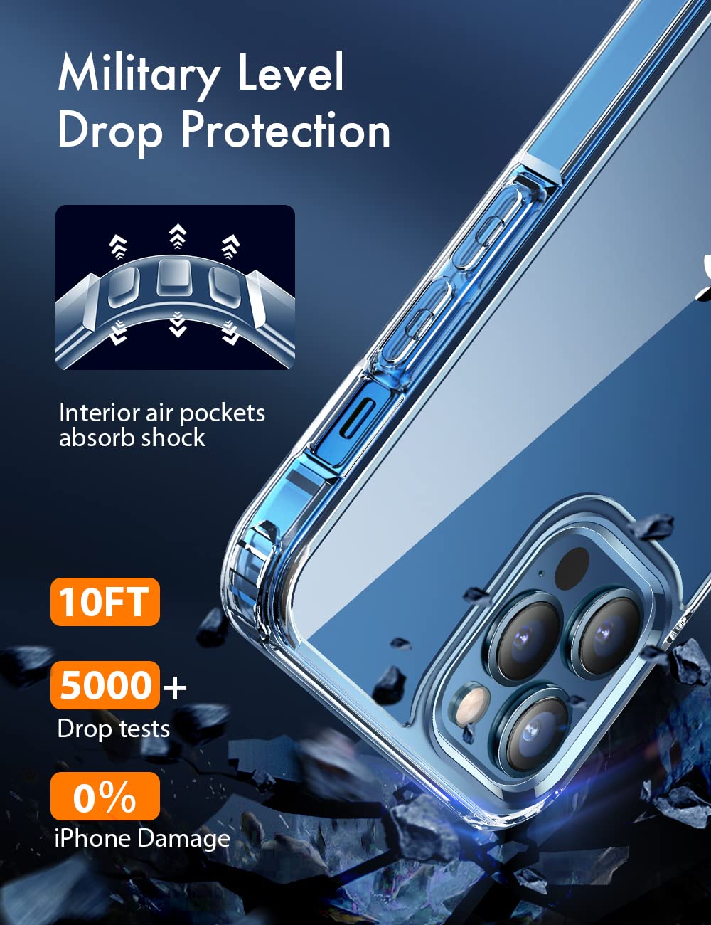 DEEBOX Crystal Clear Designed for iPhone 13 Pro Max Case (2021), [Not Yellowing] Shockproof Protective Phone Case Slim Thin Cover 6.7 inch, Clear