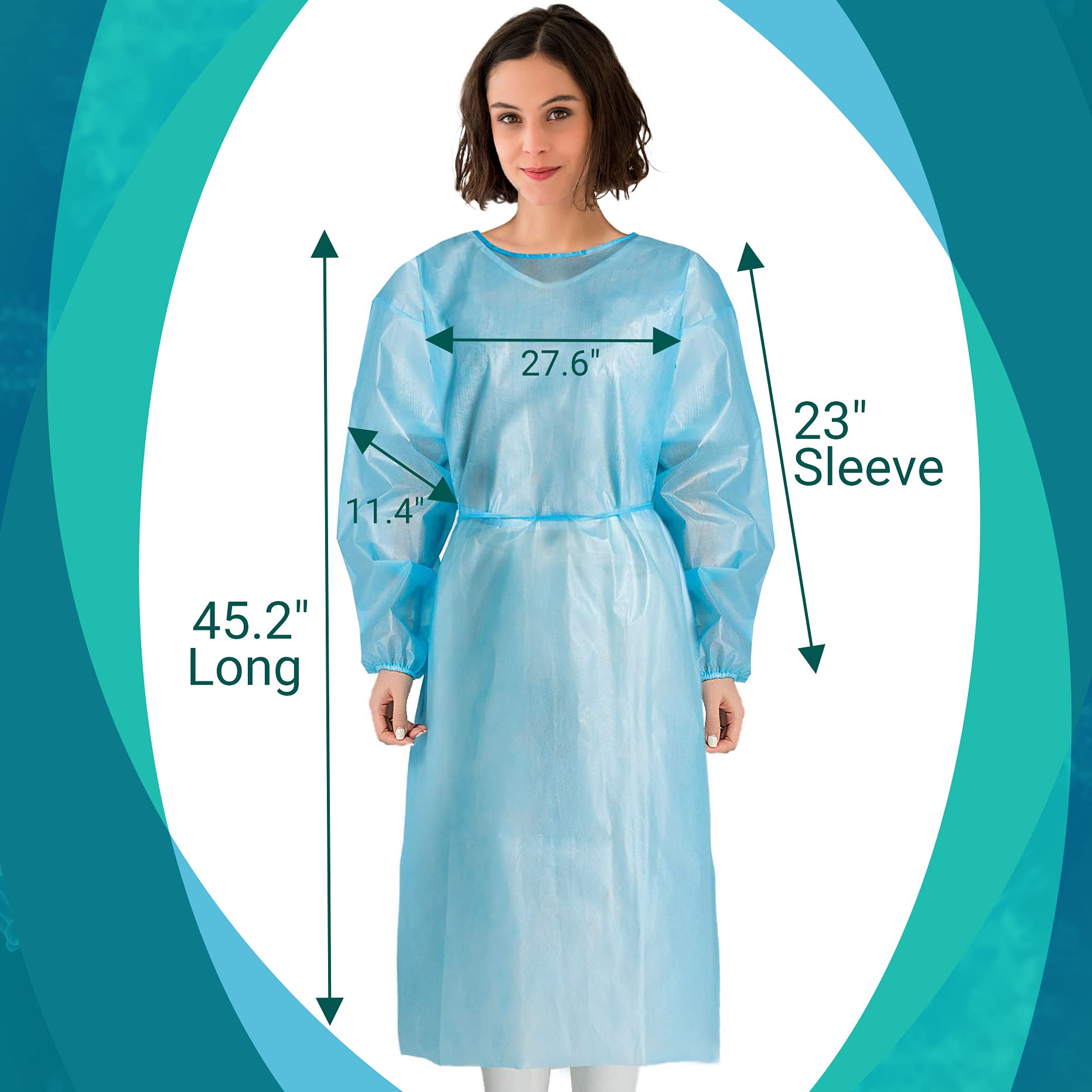 MEDICAL NATION 100 Pack Disposable Isolation Gowns - Blue Level 2 SMS Non-Woven Material - PPE Gowns Disposable for Dental, Medical Use, Fluid-Resistant and Latex-Free Gowns, Universal Size