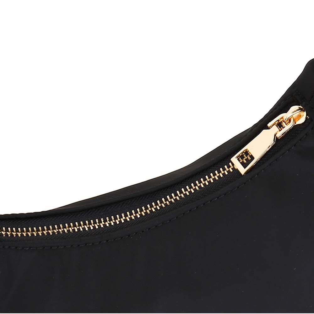 YIKOEE Small Nylon Shoulder Bags for Women Elegant Feminine Mini Handbags with Zipper Closure (Black)