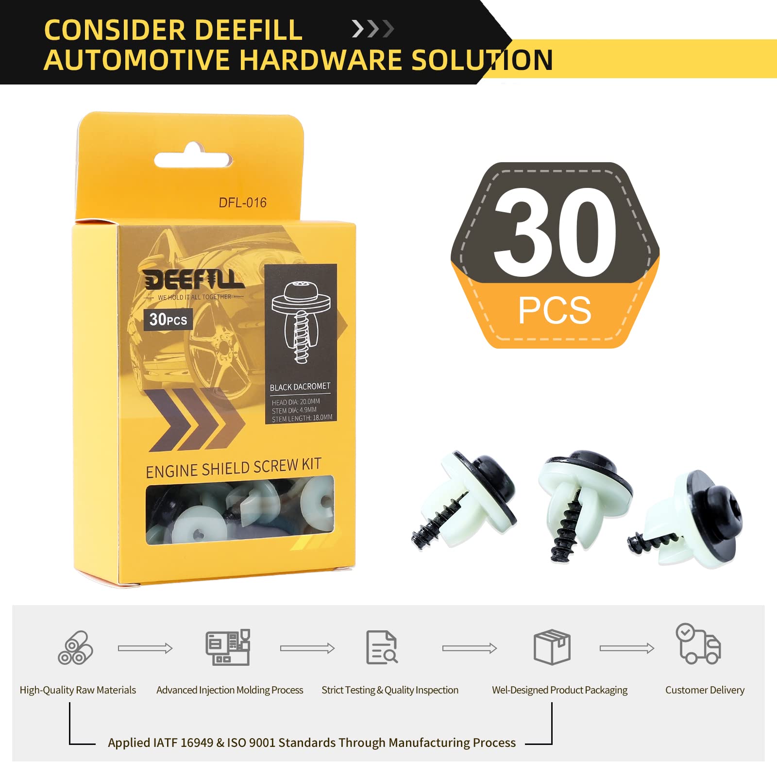 DEEFILL 30PCS T30 Torx Head Under Engine Shield Fender Liner Deflector Grille Screw Bolt Grommet Nut Kit