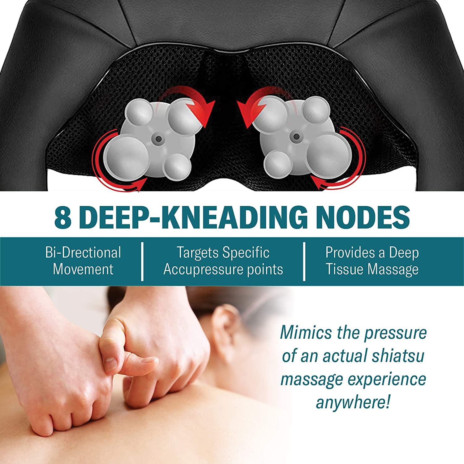 Deep Kneading Neck Massager with Heat - Shiatsu Neck Back and Shoulder Massager for Home Office Use Corded Electric (Black)