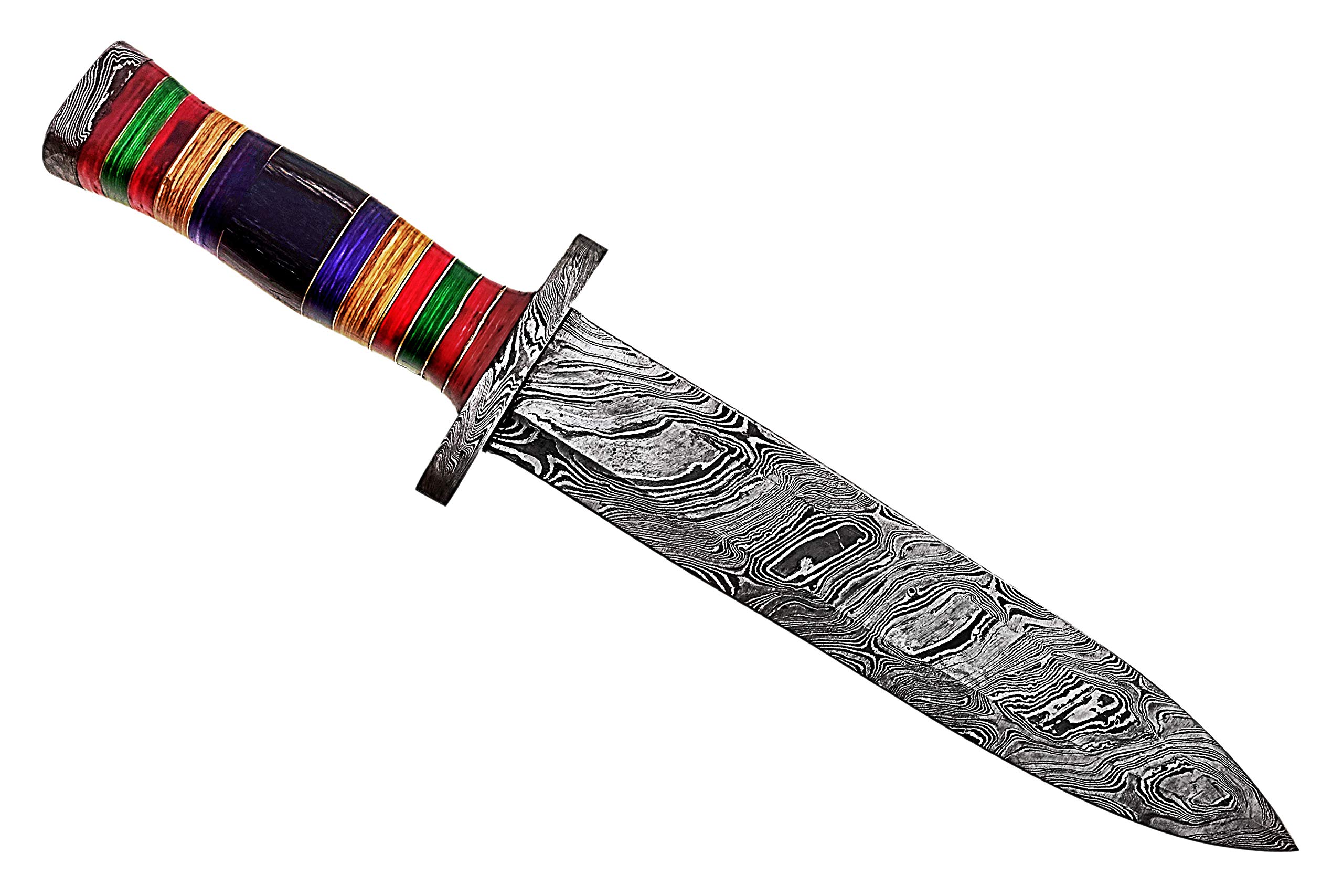 Damascus Steel Hunting Knife - Fixed Blade Knives with Sheath - Firm Grip Handle Made of Rose Wood (MD)
