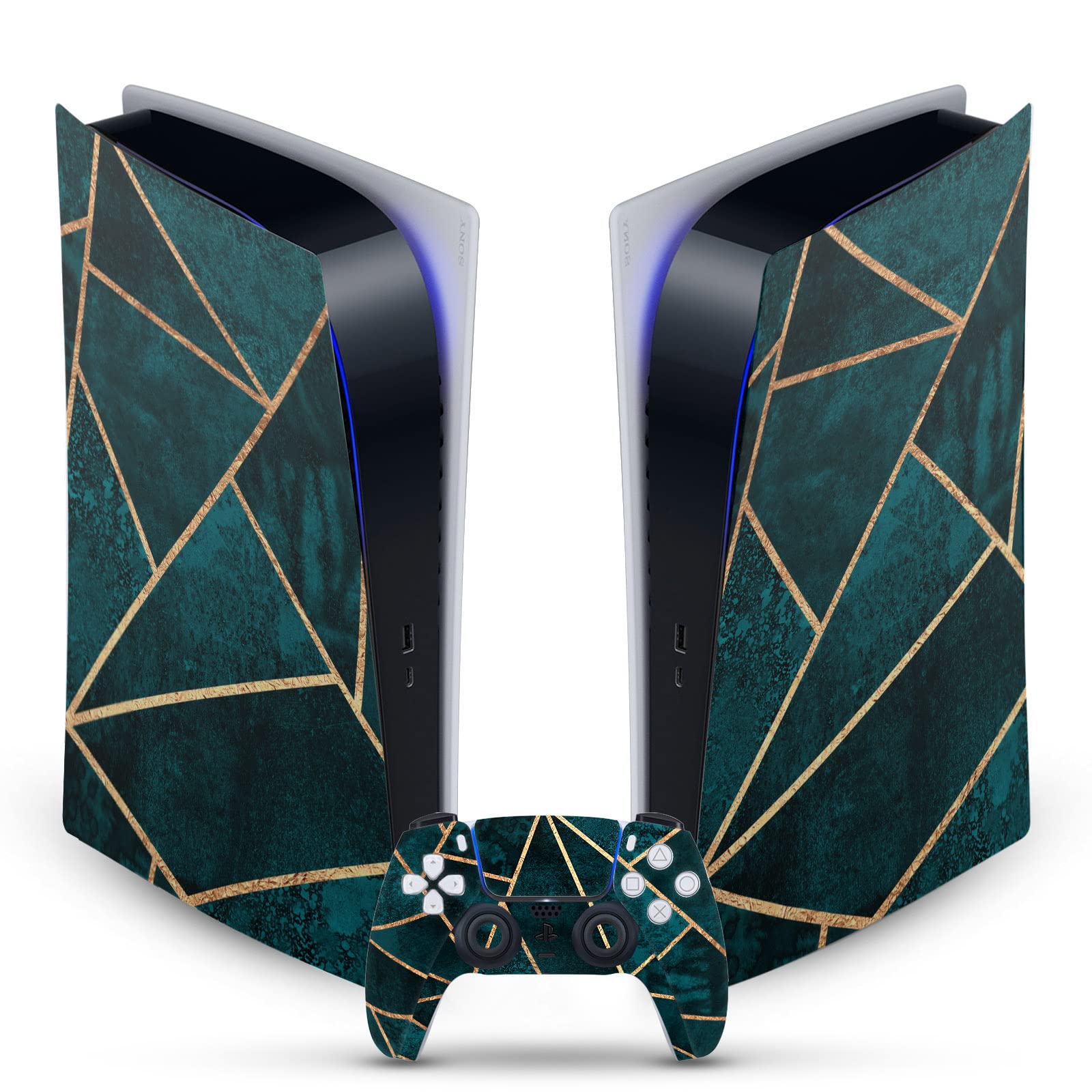 Deep Teal Stone Art Mix Matte Vinyl Faceplate Sticker Gaming Skin Case Cover Compatible with Sony Playstation 5 PS5 Digital Edition Console and DualSense Controller