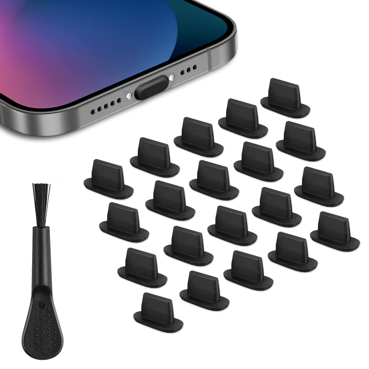Gavemi 20 Pack iPhone Dust Plug Compatible with iPhone 13, 12, 11, X, 8, 7, Plus, Pro, Max and Air Pods Lightning Charging Port Dust Plug Cover (Translucent/Black)