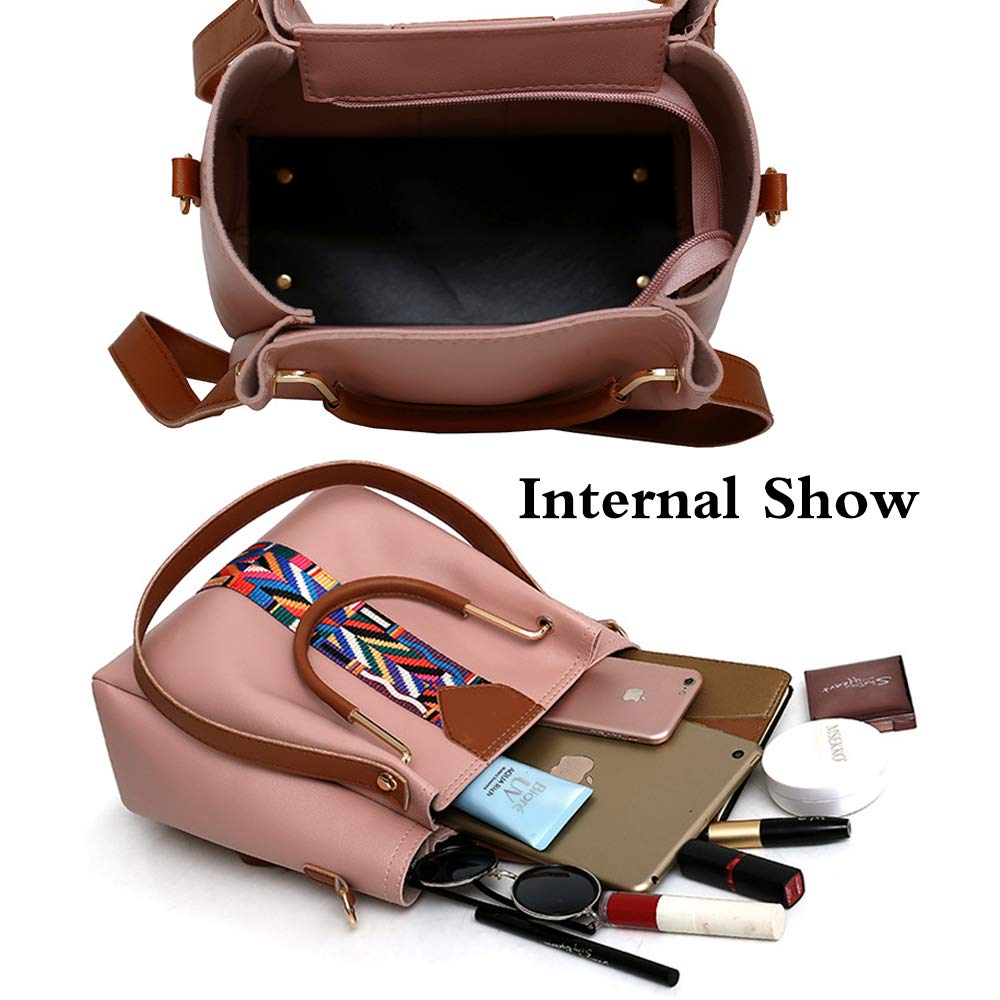 Rullar Women Handbag Set 4 in 1 Top Handle Bag Soft PU Leather Tote Satchel Stitching Shoulder Clutch Bag Purse Wallet Grey