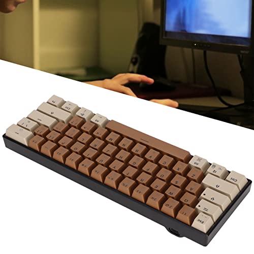 Gaming Keyboard, Color Mixing 61 Keys Plug and Play Ergonomics Mechanical Keyboard Quick Response Bond Wire Separation for Android for Windows for iOS(Tea Shaft)