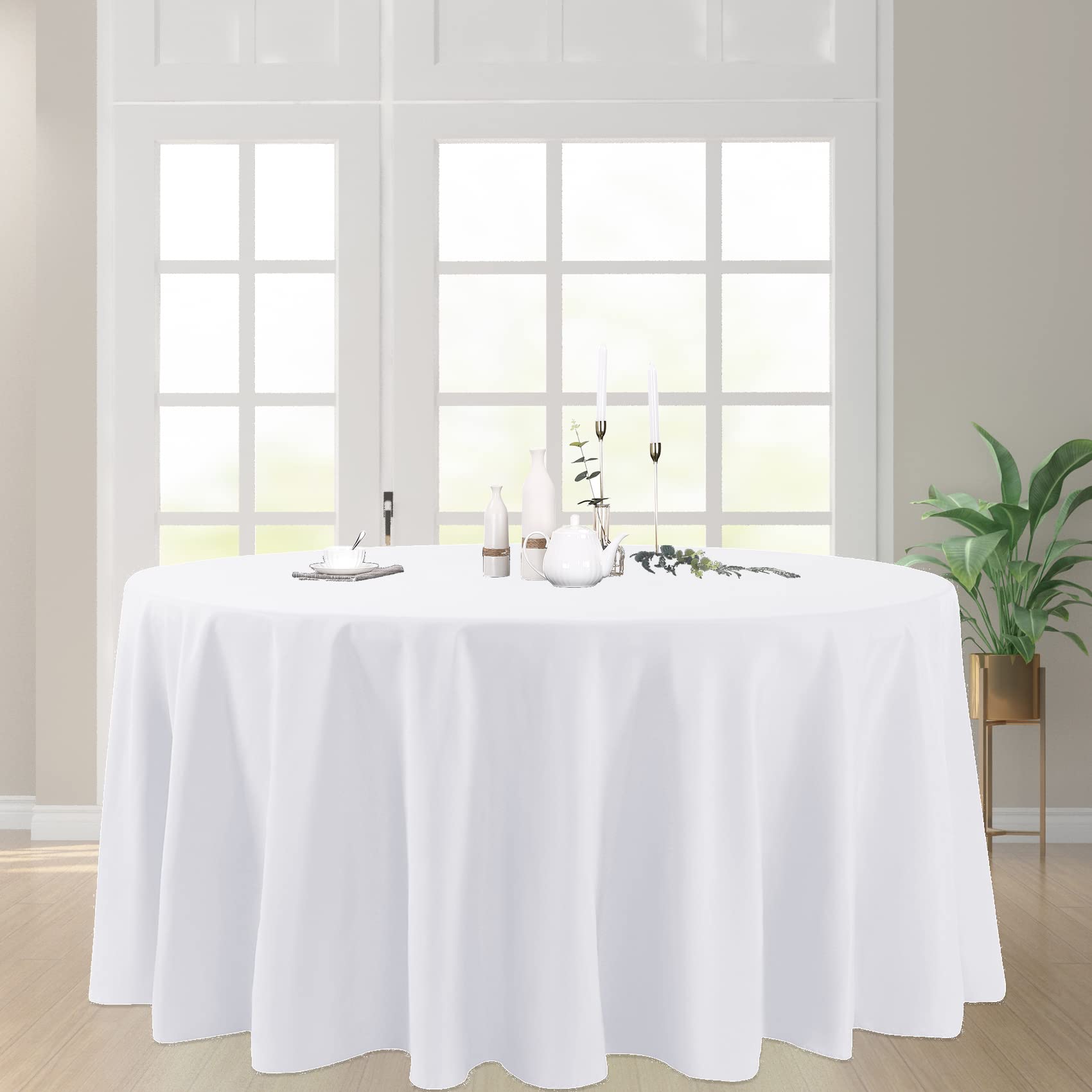 luccido 6 Pack Round Tablecloth 70 Inches White Table Cloth Stain and Wrinkle Resistant Washable Polyester Fabric Table Cover for Party, Wedding and Banquet Decoration