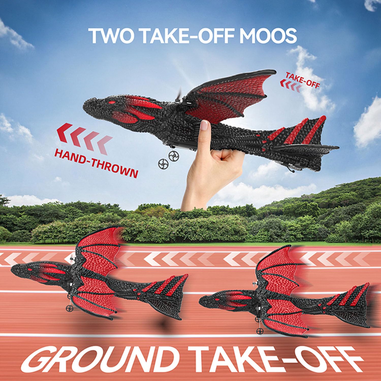 DEERC RC Plane,2.4GHz Remote Control Dragon Plane Toys,2CH 6-axis Gyro Stabilizer RTF Airplane with 2 Batteries,Easy to Fly for Adults Kids Beginners Boys