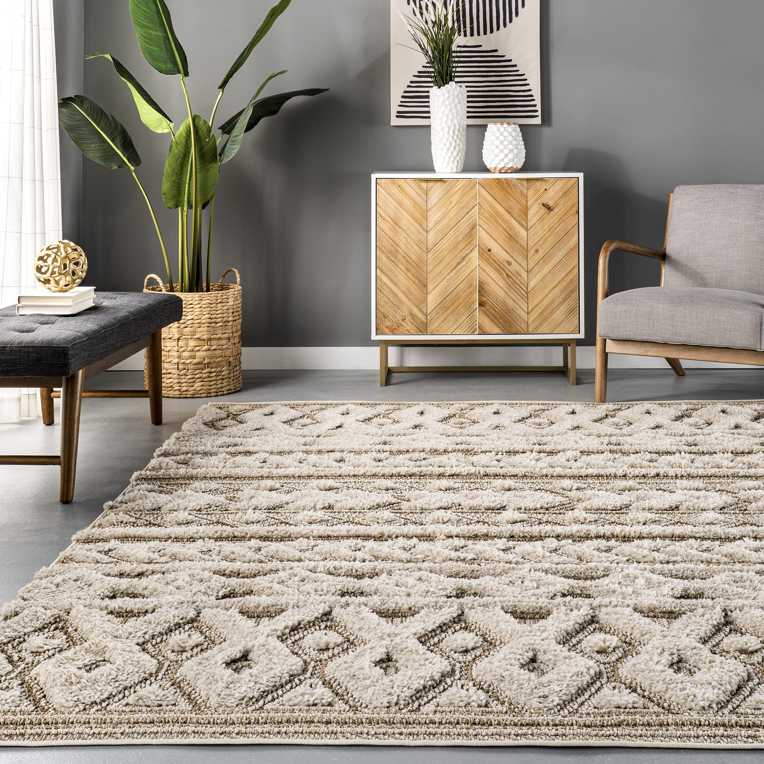 nuLOOM Rebecca High Low Textured Shaggy Area Rug, 8x10, Beige