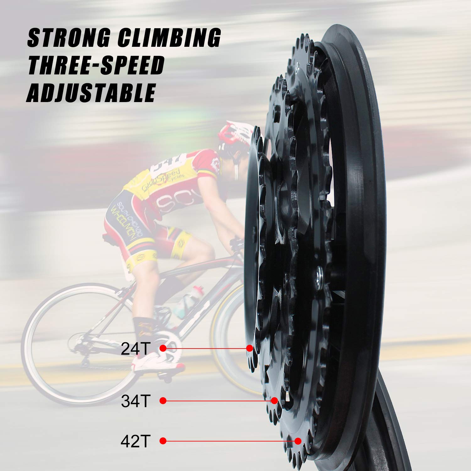 ColouredPeas Square Cone Mountain Crankset - 6/7/8 Speed 42T 34T 24T Universal Crank Set for Mountain Bikes, 170mm Crank Arm