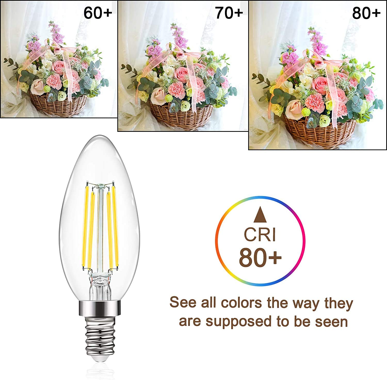 Defurhome E12 Candelabra LED Bulbs, 550LM, 60W Incandescent Equivalent, Daylight White 5000K, Non-Dimmable, C35 Filament Glass Bulb, Decorative Candle Light Bulbs - Pack of 10