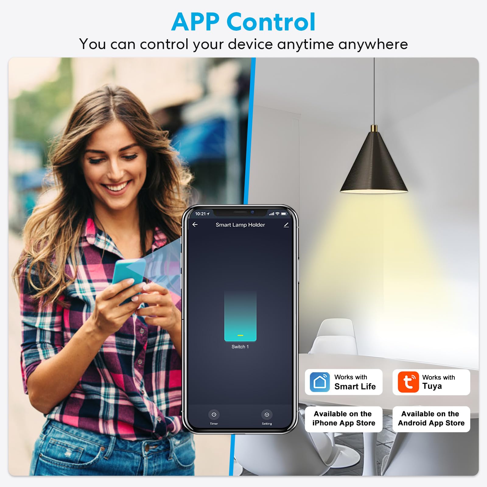 LoraTap Smart Wi-Fi LED Light Bulb Socket Adapter E26 Lamp Holder Timer, Compatible with Google Assistant and Alexa Voice Control, Smart Life App Control, Max. Watt 30W