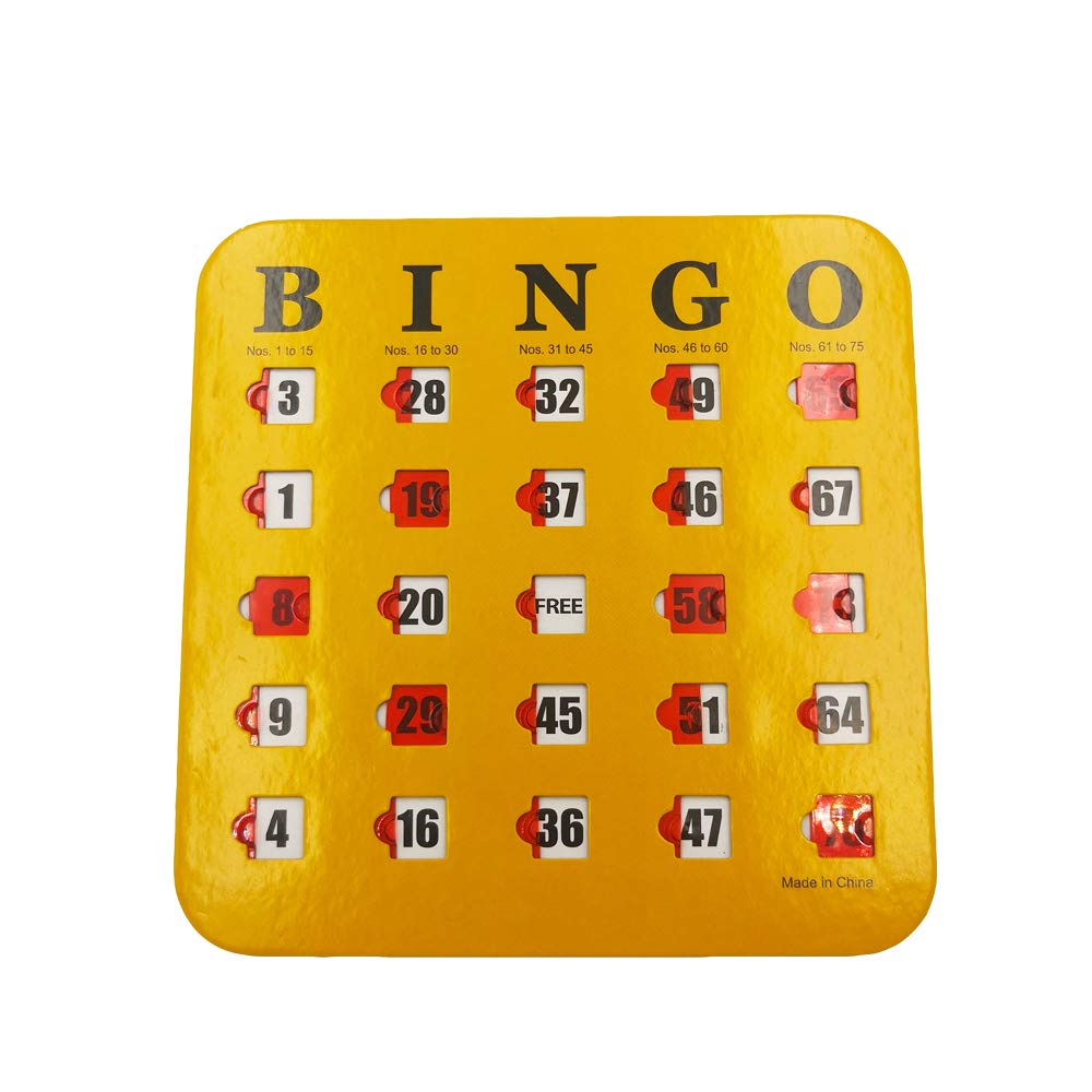 Yuanhe Shutter Slide Bingo Cards - 5 Pack Multi Color Extra Thick Stitched, Easy Read with Finger-Tip Sliding Windows