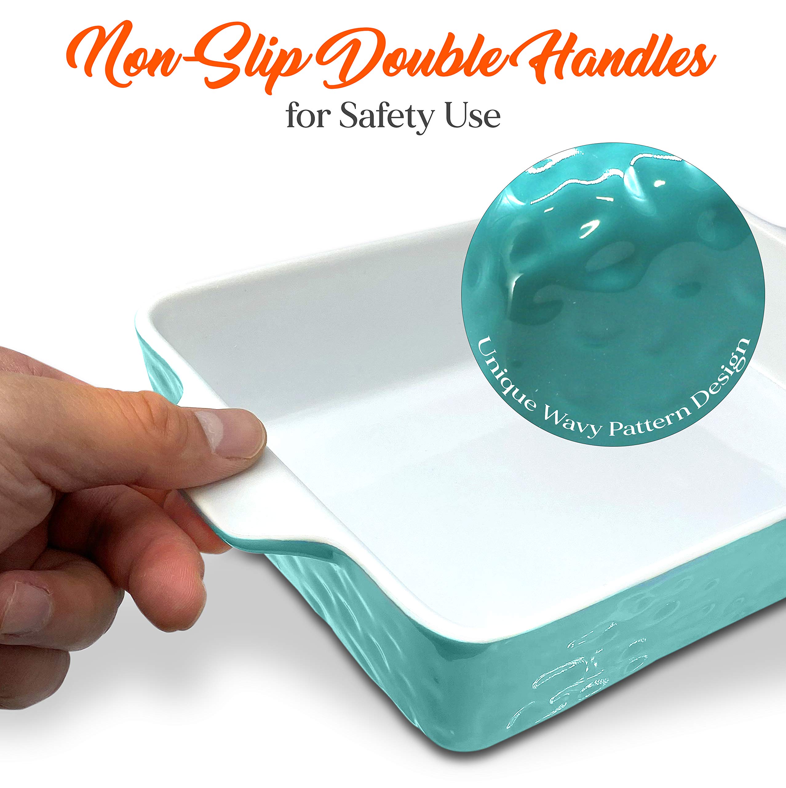 NutriChef 3-Piece Ceramic Casserole Dishes for Oven - Porcelain Bakeware Dishes w/Premium Non-Stick Coating & Built-In Handles - Dishwasher & Microwave Safe - 14.7"/10.8"/7.9" (Aqua)