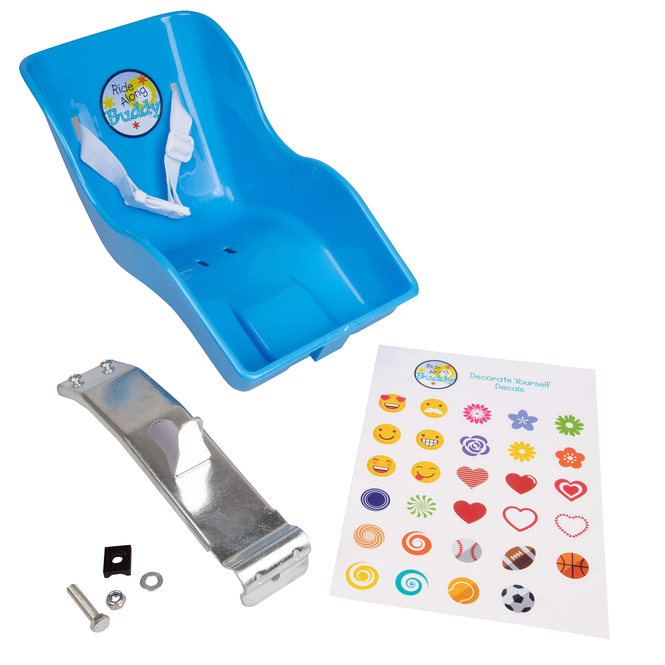 The Original Stuffed Animal and Doll Bicycle Seat (Blue)- Bike Attachment Accessory for American Girl & All 18-22" Dolls & Stuffed Animals- Decorate Yourself Decals Gift Compatible with American Girl