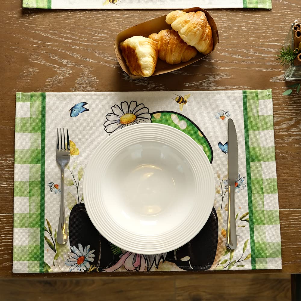 GEEORY Daisy Spring Placemats 12x18 Inch Set of 4 Flowers Gnome Farmhouse Rustic Holiday Kitchen Dining Table Decoration for Indoor Outdoor Dinner Party Décor