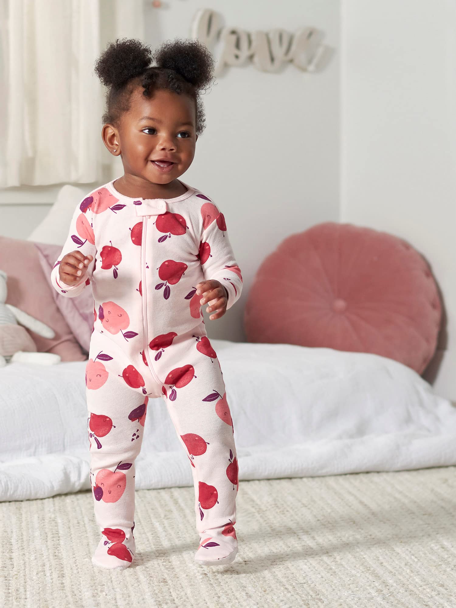Gerber Baby Girl's 4-Pack Footed Pajamas, Apple and Woodland Floral, 2T