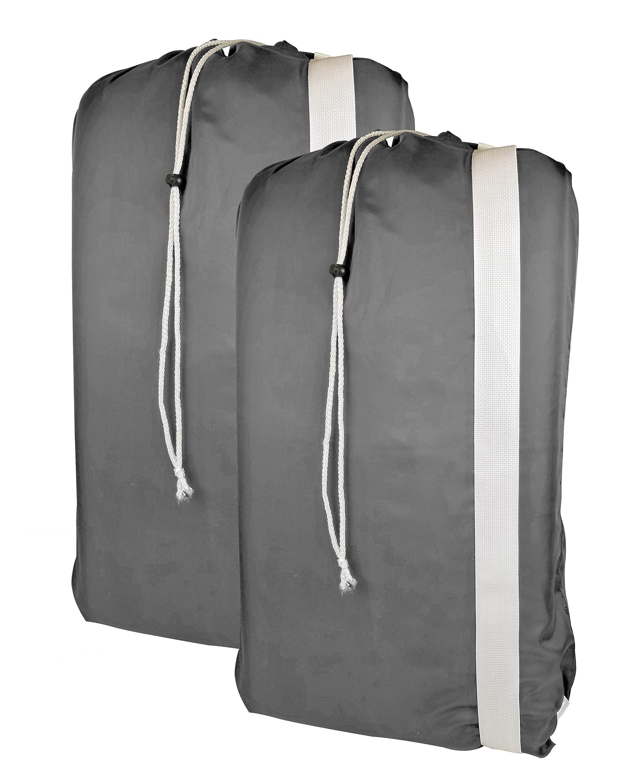 Nylon Laundry Bags, Size: 30" x 40" with Shoulder Strap, Heavy Duty, College, Laundry, Household, Storage. Machine Washable. Made in USA. (Grey, Pack of 2)