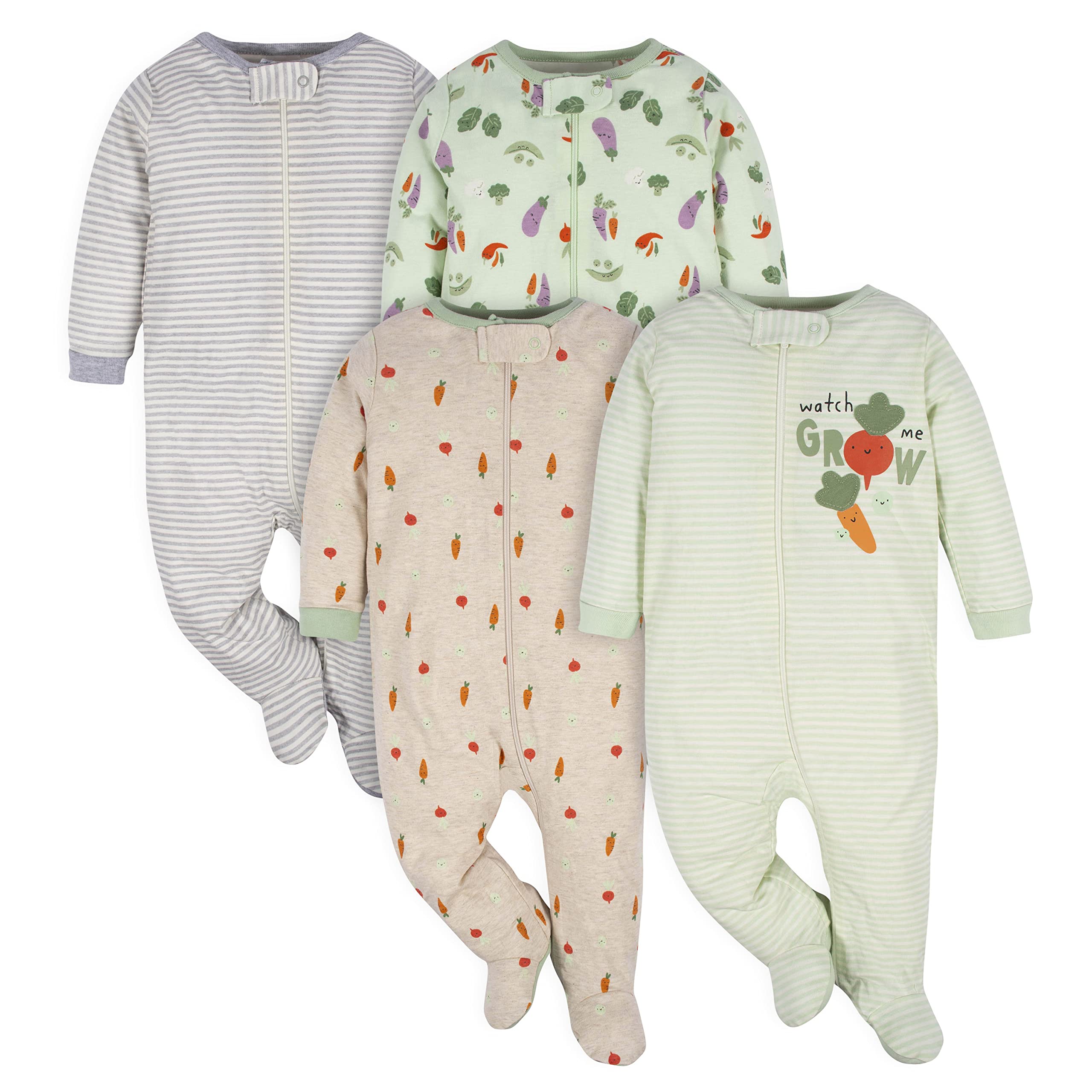 Gerber Unisex Baby 4 Pack 'N Play Footie And Toddler Sleepers, Happy Veggies, 0-3 Months US