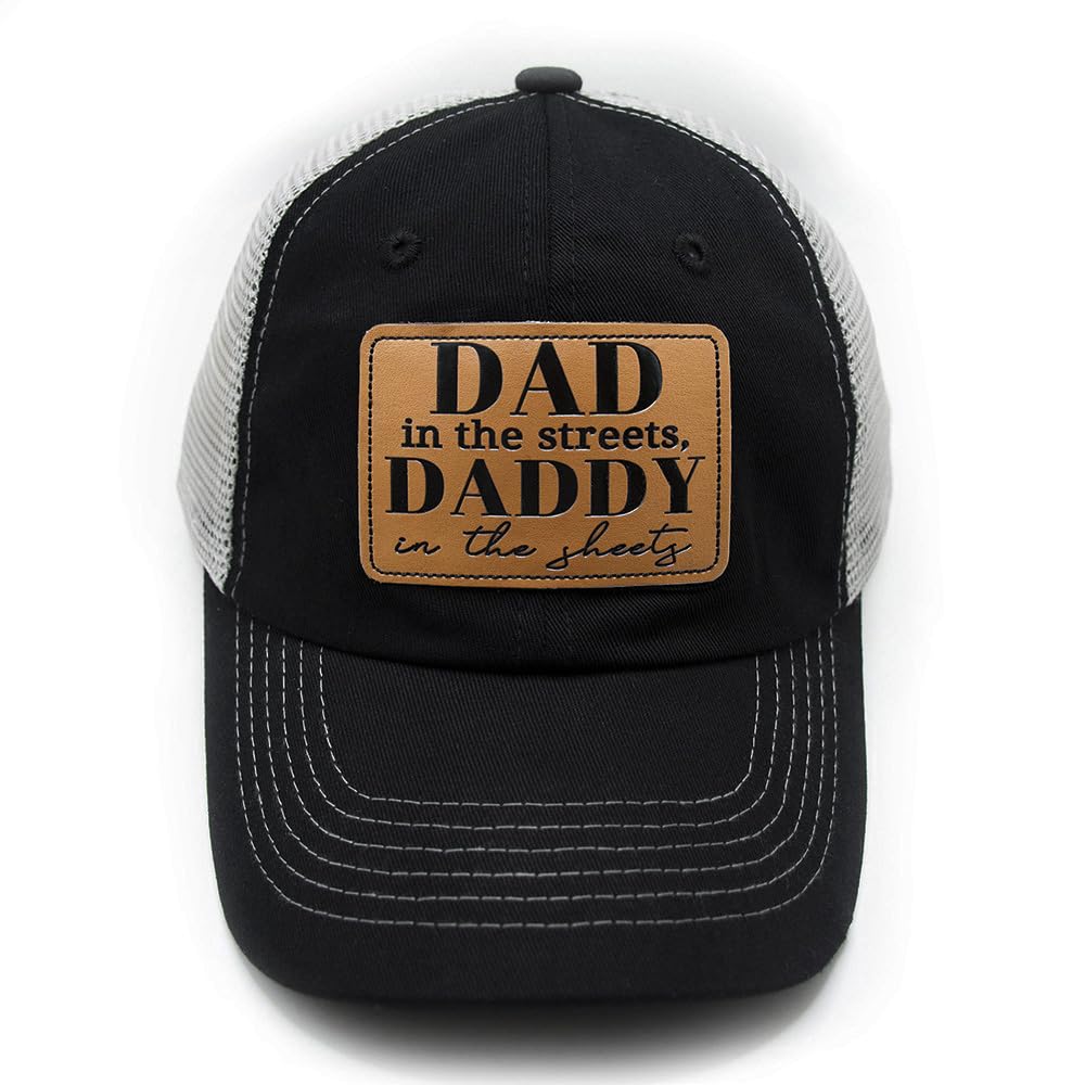 Dad in The Street Daddy in The Sheets Hat Funny Dad Leather Patch Hats Best Gifts for Men Outdoor Baseball Cap