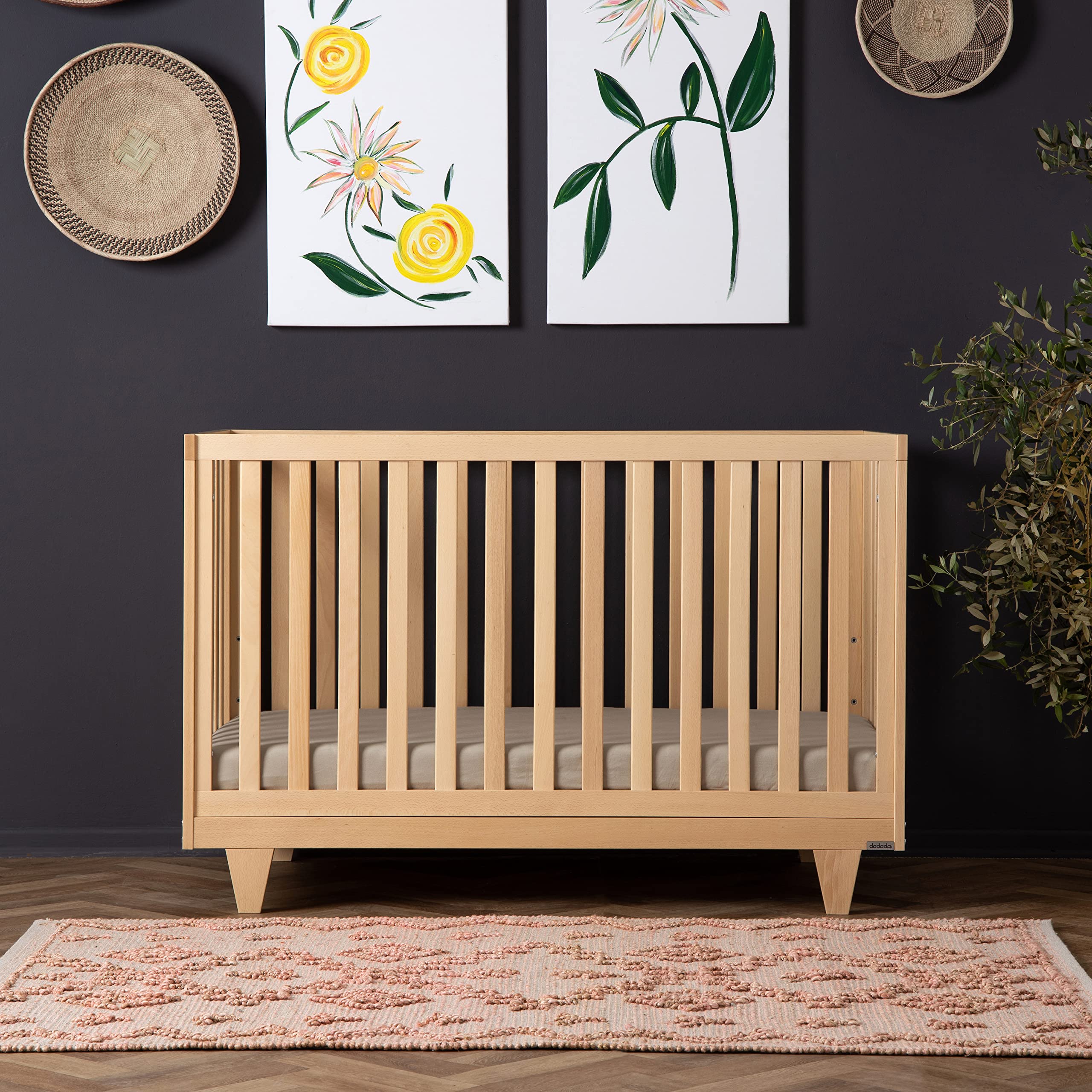 dadada Baby’s 3-in-1 Cambridge Convertible Crib with Toddler Bed Rail - Newborn Essentials Baby Bed Fits Standard Crib Mattress - Adjustable Bed Base (Natural)