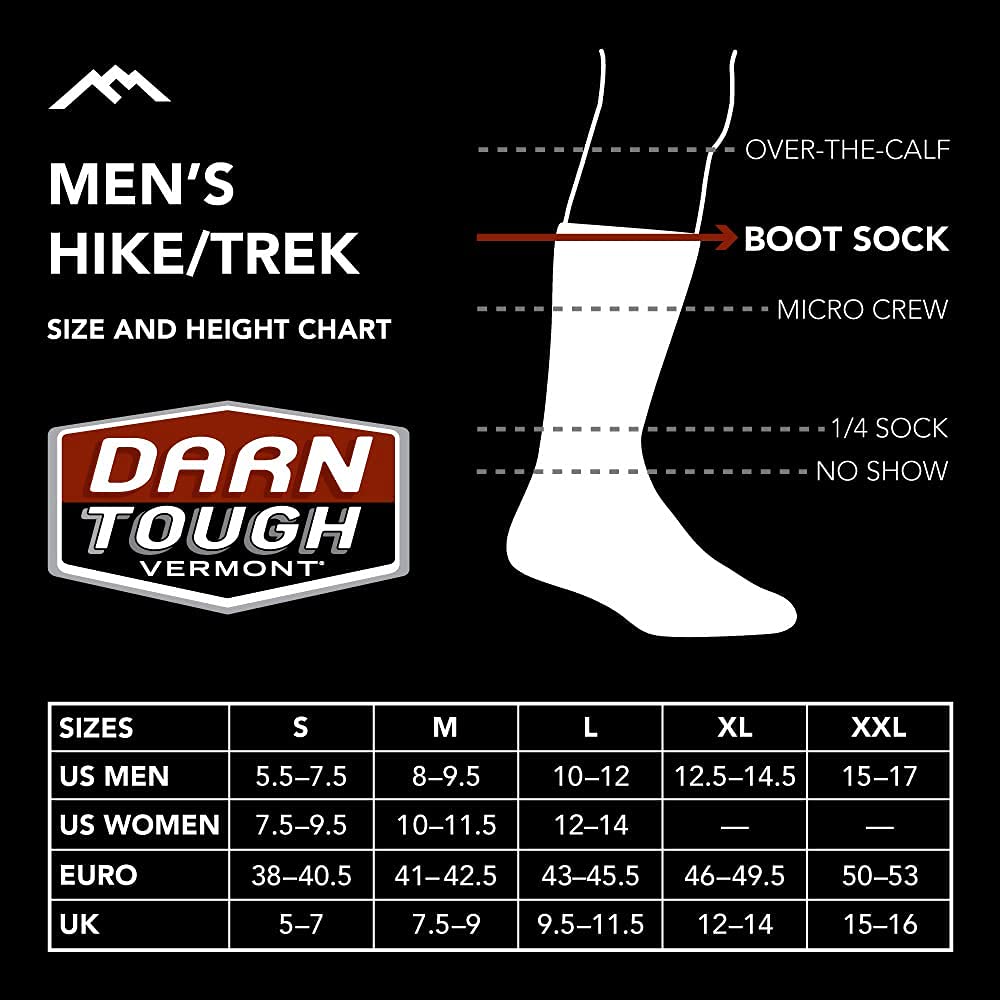 Darn Tough Men's Hiker Book Sock Full Cushion (Style 1405) Merino Wool, Black (X-Large 12.5-14.5) - 6 Pack