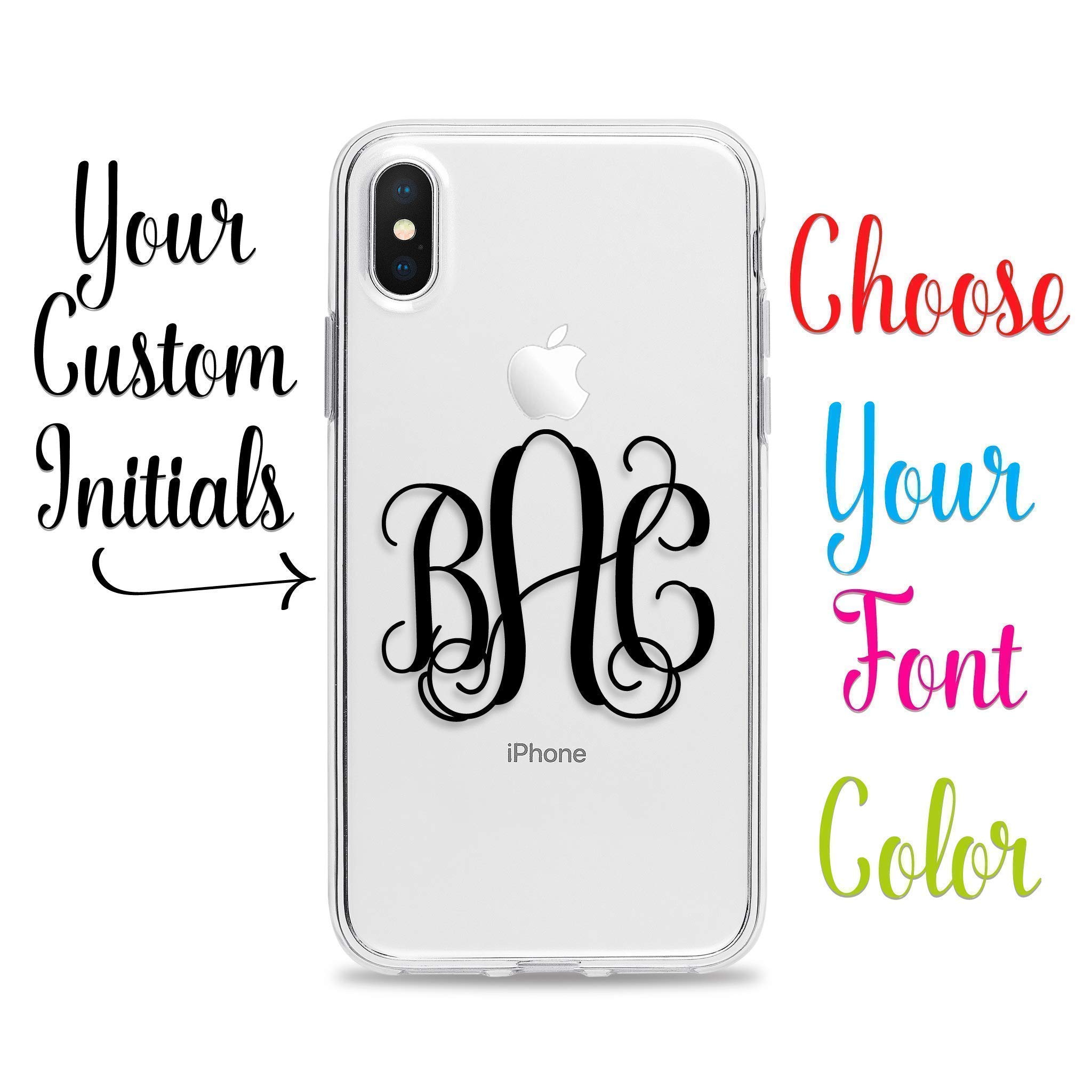 Case Charming Monogrammed Phone Case for iPhone 15 Pro Max 14 13 mini 12 11 Xs Xr X 10s 10r 10 8 Plus 7 Se Personalized Custom Initials Clear Transparent Cover