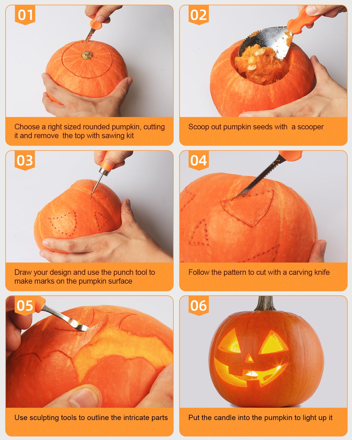 Luditek Halloween Pumpkin Carving Tools, Halloween Jack-O-Lanterns 11 Piece Professional Stainless Steel Pumpkin Carving Kit, Pumpkin Cutting Supplies Tools Kit for Adults Kids