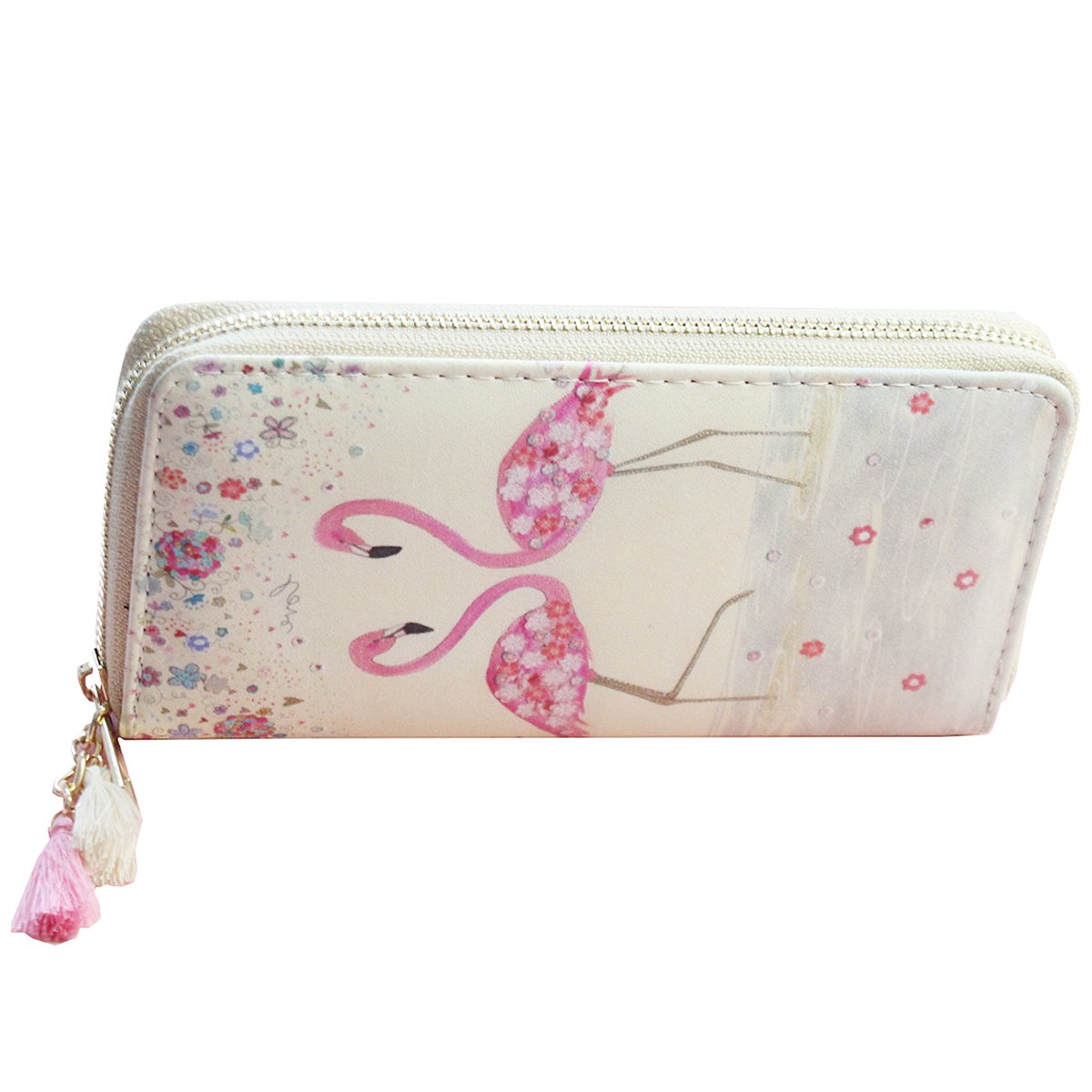 Timlee Cute Unicorn Long Wallets Pink Flamingo Wallets With Tassels Long Purse Girls Christmas Gift(Flamingo)