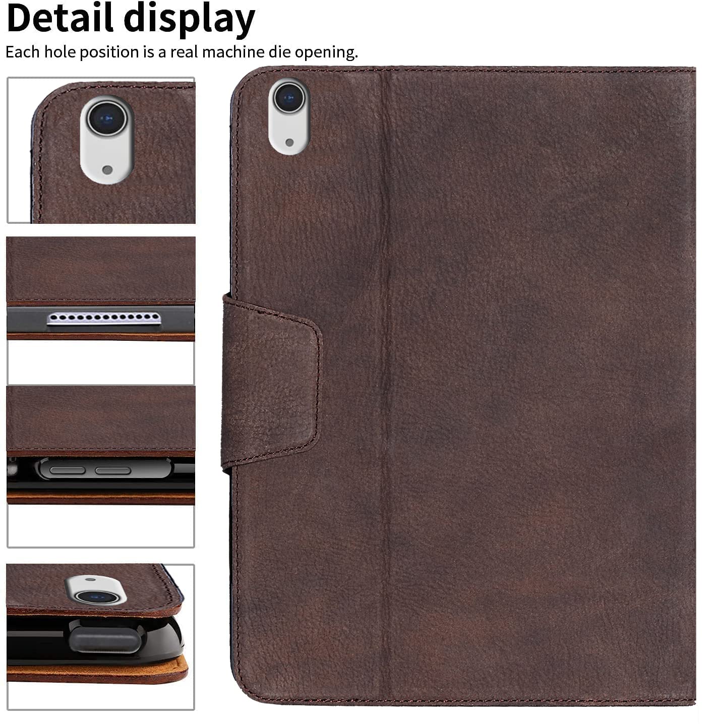 Gexmil Genuine Leather Case for iPad Air 11 Inch M2 2024,iPad Air 10.9 Inch Case 5th/4th Generation 2022/2020 Smart Cowhide Folio Cover with Pencil Holder,Auto Sleep/Wake Anti Slip,Sand Dark Brown