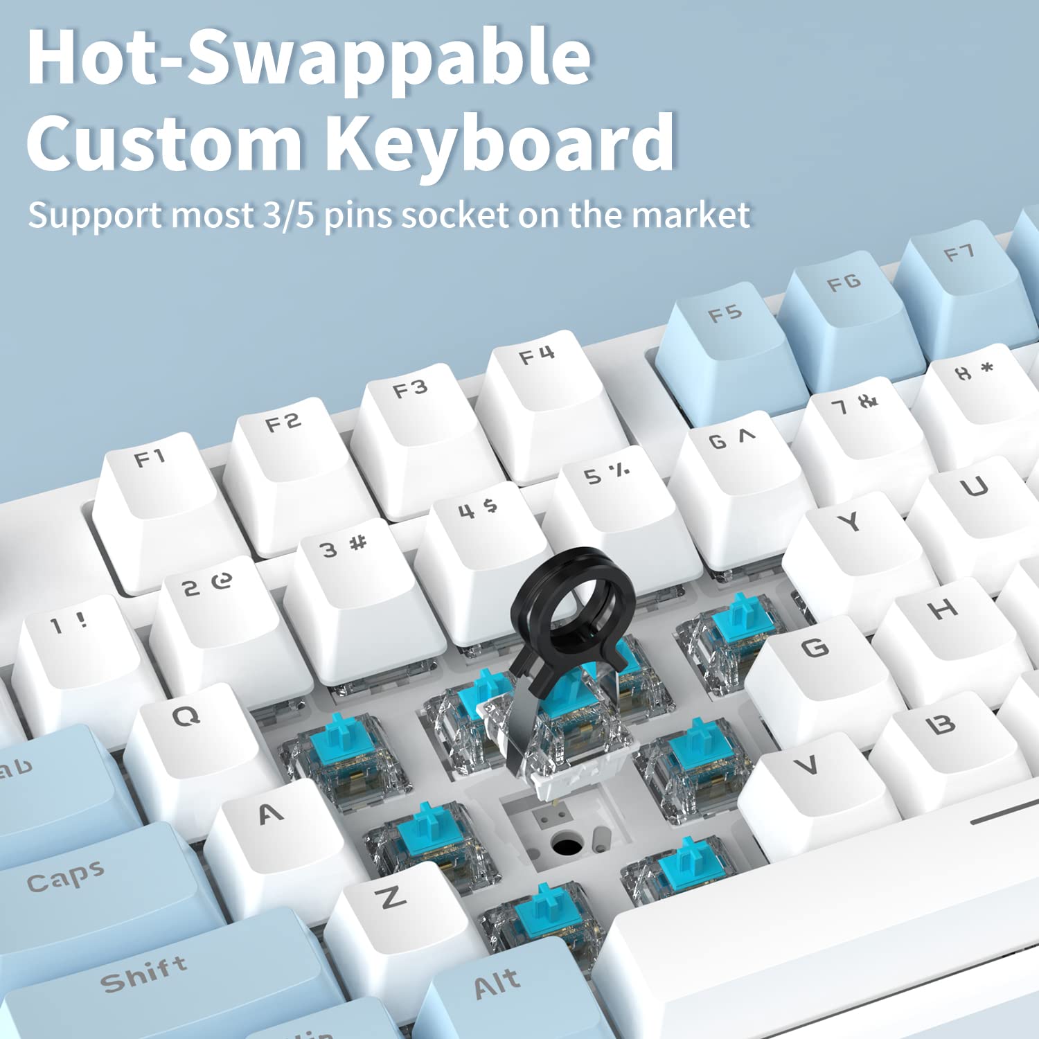 DAIDAI 87 Key TKL Hot Swappable Mechanical Wired Keyboard with OEM PBT Keycpas | 22-Modes Rainbow Backlit | Removable Magnetic Top Cover Gaming Keyboard for PC Gamer (Clicky Blue Switch)