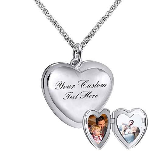 Daruirong 925 Sterling Silver Personalized Photo Heart Locket Necklace Forever in My Heart Custom Add Your Text That Holds Pictures for Women Men Kids(Heart-Shape) | New 0.9 inch Large Size |
