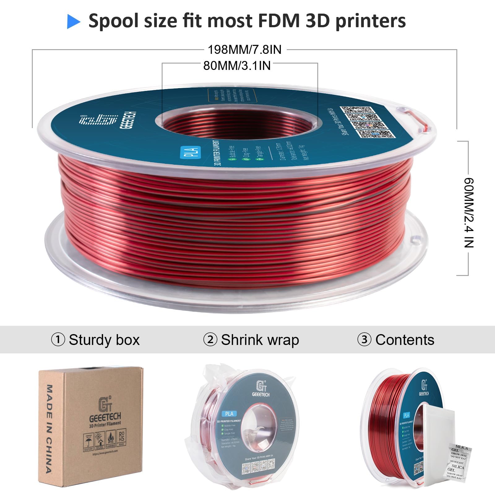 Geeetech Regular PLA Filament 1.75mm,3D Printer Consumables,Printing Materials Dimensional Accuracy +/- 0.03 mm,1kg Spool (2.2lbs), Fit Most FDM Printer,Blue