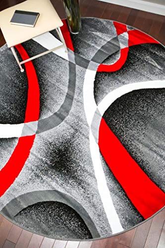 LUXE WEAVERS 2305 Gray Black Red White Swirls 6 feet 5 inch Diameter Modern Abstract Area Rug