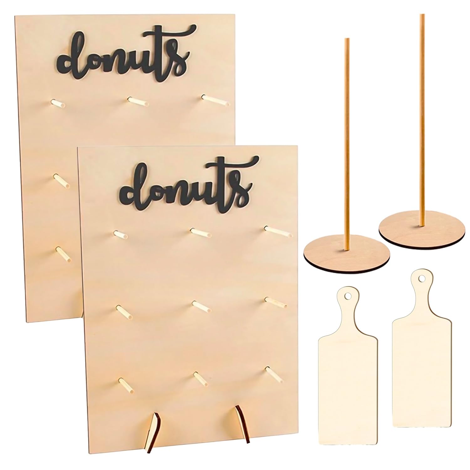 Generic 6 Pack Donut Stand Set Includes 2 Donut Wall 2 Donut Display Stand 2 Donut Board, Doughnut Wall, Decorative Doughnut and Bagel Holder for Birthday, Wedding, Baby Shower, Party, Wood