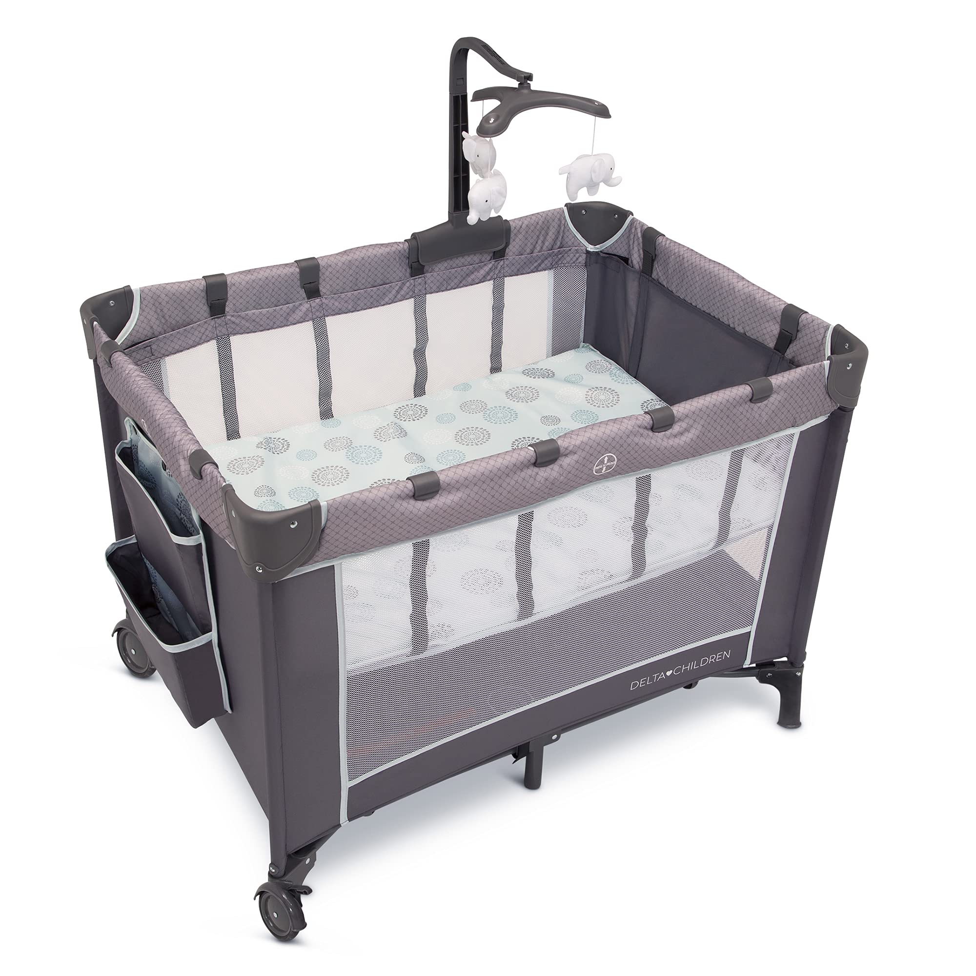 Delta Children LX Deluxe Portable Baby Play Yard with Removable Bassinet & Changing Table, Midnight