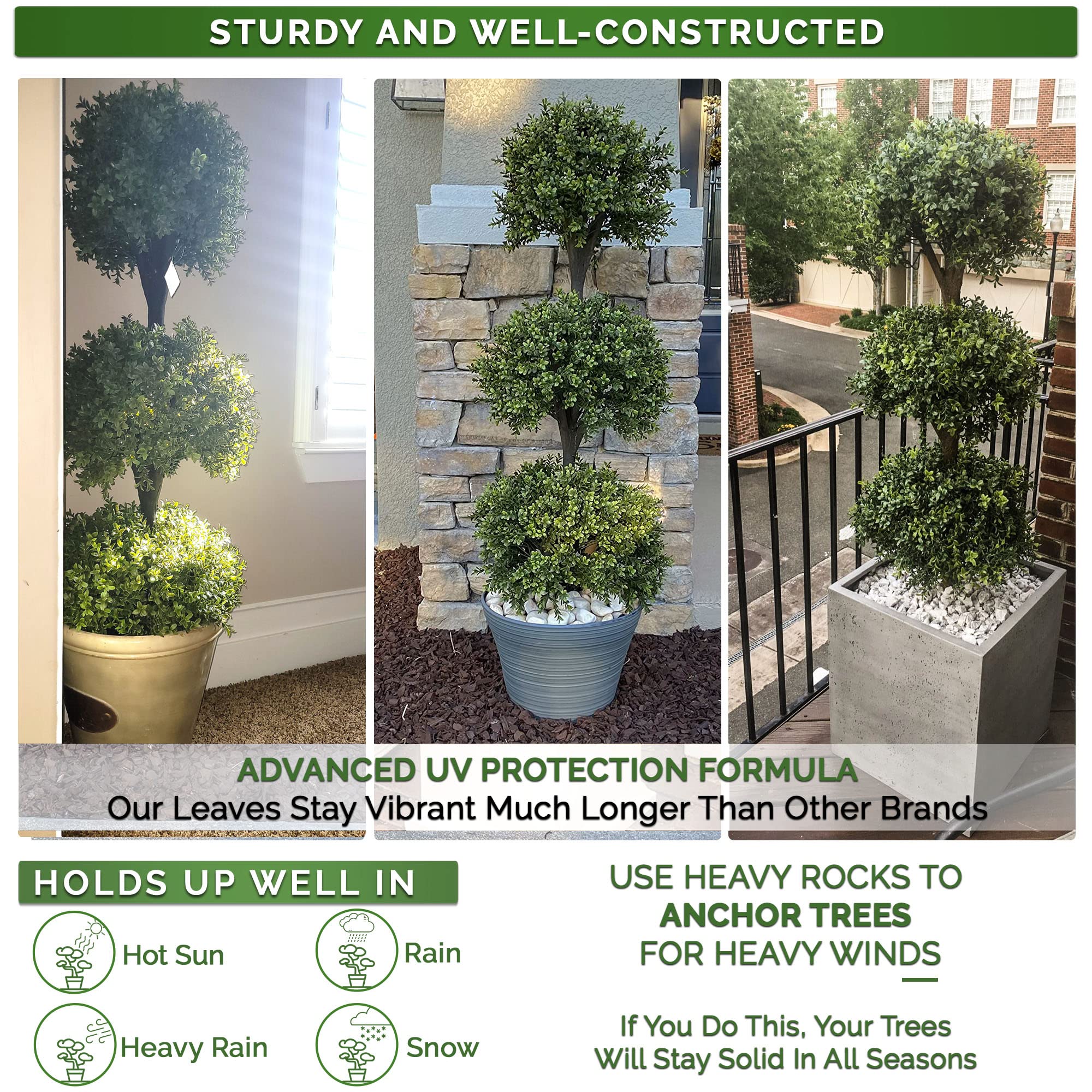 Topiary Trees Artificial Outdoor 2 Pack - 4.6' Nearly Natural Artificial Plants Designer Topiary Ball Trees -Faux Topiary Artificial Plant Boxwood -UV Protected Artificial Topiary Ball Indoor/Outdoor
