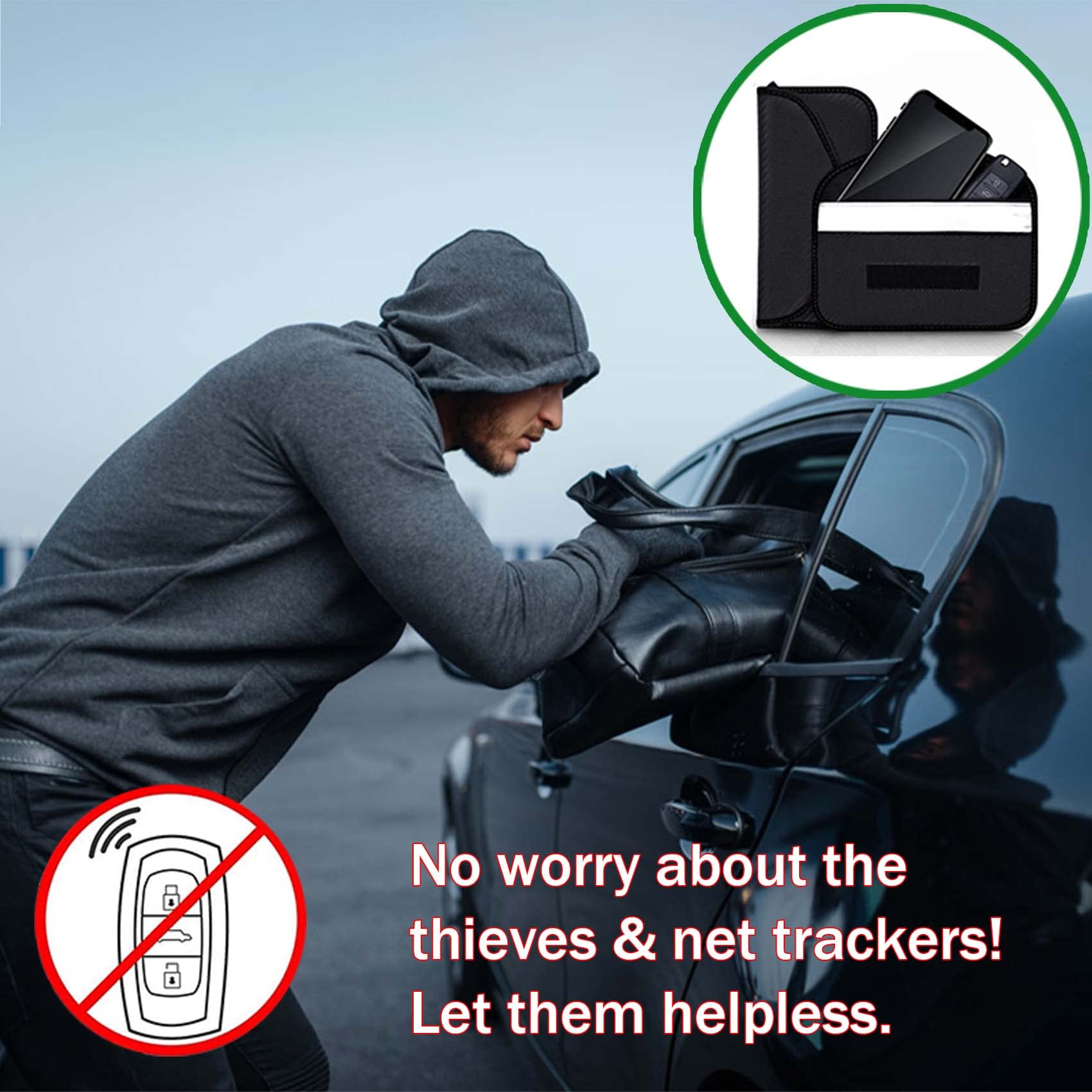ONEVER 2 Pack Faraday Bags for Car Keys and Cell Phone, Signal Blocking Key Pouch Wallet, Anti-Tracking Anti Theft Car Protection, Signal Jammer WiFi/GSM/LTE/NFC/RFID, GPS Blocker