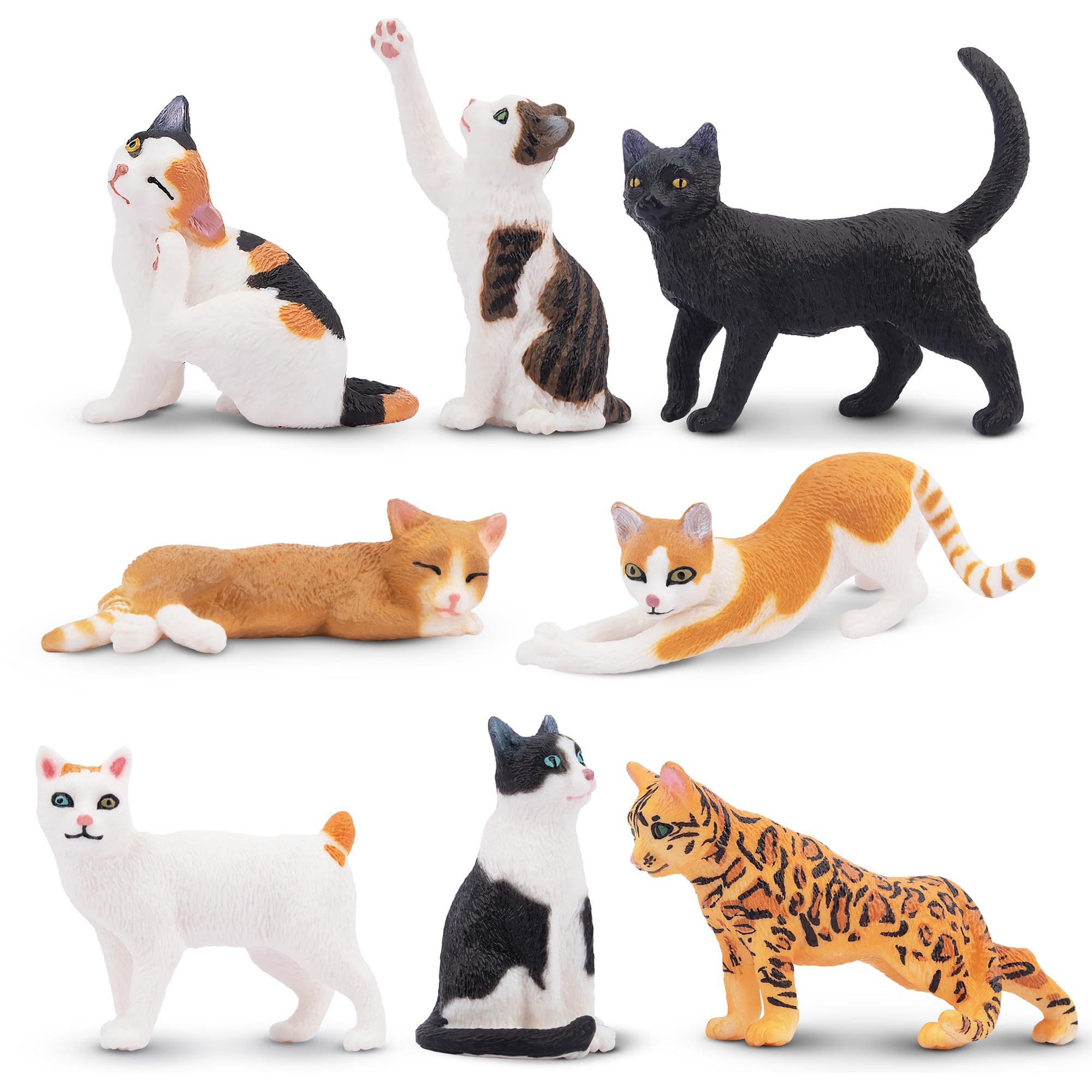 Toymany 8PCS Realistic Cat Figurines, Educational Cat Figures Toy Set, Kitten Easter Eggs Cat Cake Topper Christmas Birthday Gift for Kids Boys Girls Children