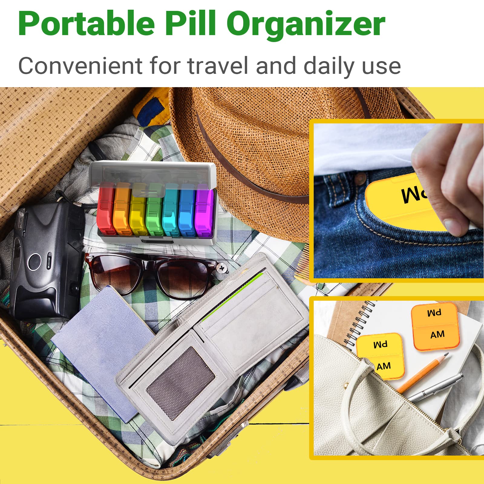 Daviky Weekly Pill Organizer 2 Times a Day, Am Pm Pill Organizer 7 Day, Large Travel Vitamin Pill Box Twice a Day, Daily Supplement Organizer Pill Container Dispenser Big Medication Case