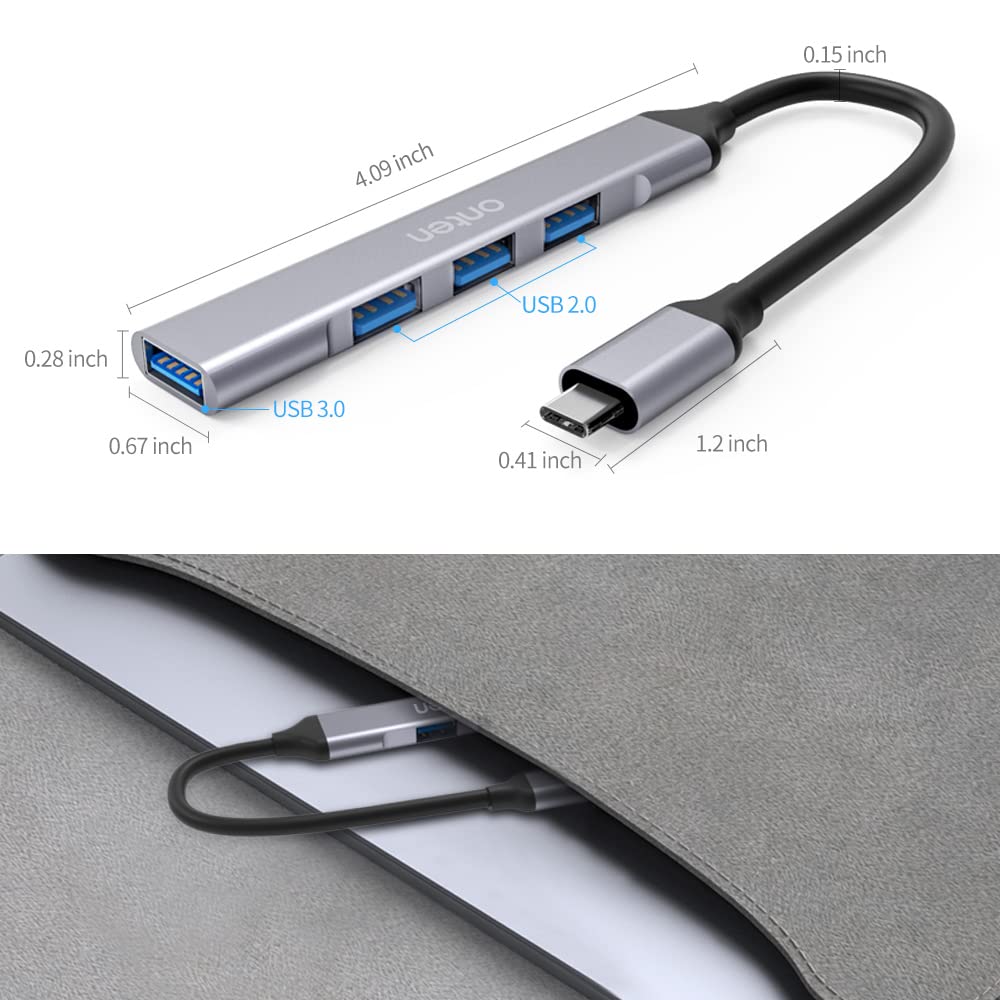Onten USB C Hub,USB Hub. 4 Port USB C and USB to USB 3.0&USB 2.0 Adapter.USB C Splitter for MacBook Pro 2020/2019, iMac 2021, USB Splitter Aluminum Alloy, Color Gray