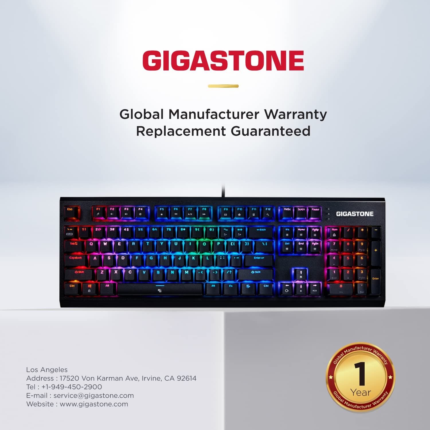 Gigastone 104 Keys Mechanical Gaming Keyboard, Full NKRO and Anti-Ghosting, Full Size Keyboard, Tactile Brown Switch, RGB LED Rainbow Backlit Gaming Keyboard, Precise Tactile Feedback