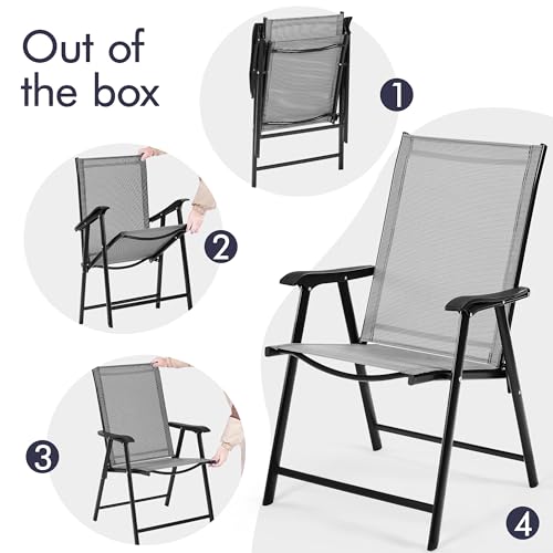 Yaheetech Patio Chairs Outdoor Chairs Set of 2 Portable Dining Chairs with Armrests for Camping, Lawn Yard Beach, Folding Patio Chairs 2-Pack Patio Chairs Metal Frame