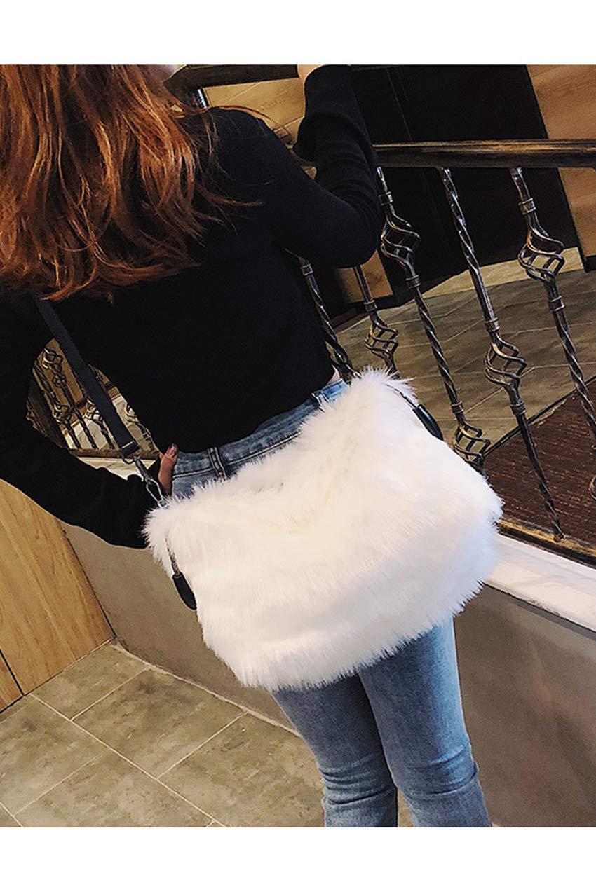 Ulisty Women Faux Fox Fur Shoulder Bag Furry Purse Fluffy Crossbody Bag Plush Top Handle Bag Handbag black