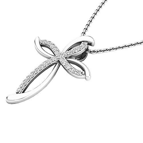 Dazzlingrock Collection 0.25 Carat (Ctw) Sterling Silver Round Diamond Women Cross Pendant with 18 inch Silver Chain